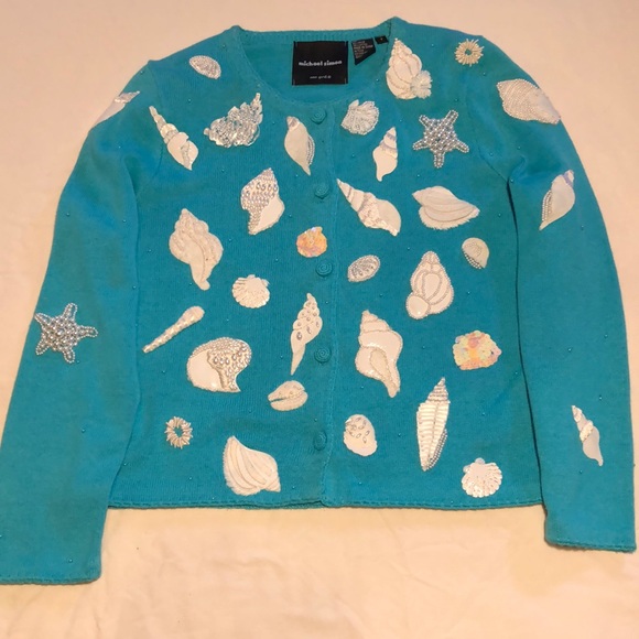 Michael Simon | Sweaters | Michael Simon Aqua Blue Seashell Sweater ...